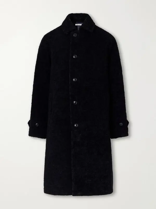 Blue Blue Japan Balmacaan Flocked Wool-blend Loop-yarn Coat
