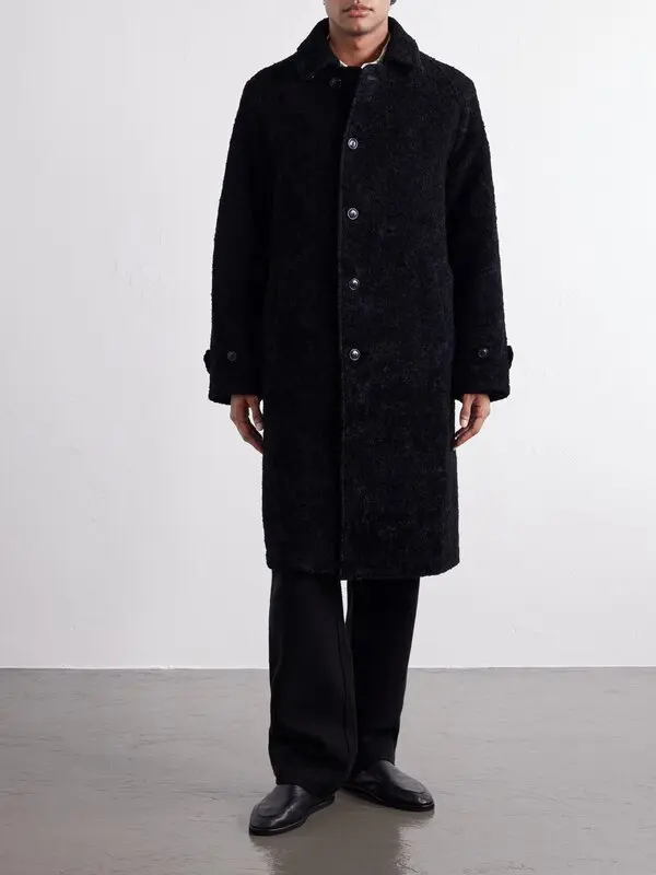 Blue Blue Japan Balmacaan Flocked Wool-blend Loop-yarn Coat
