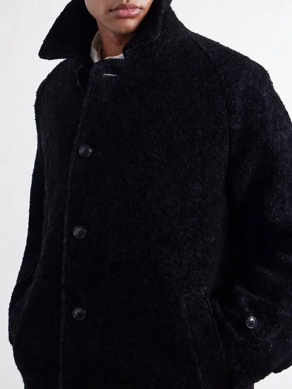 Blue Blue Japan Balmacaan Flocked Wool-blend Loop-yarn Coat