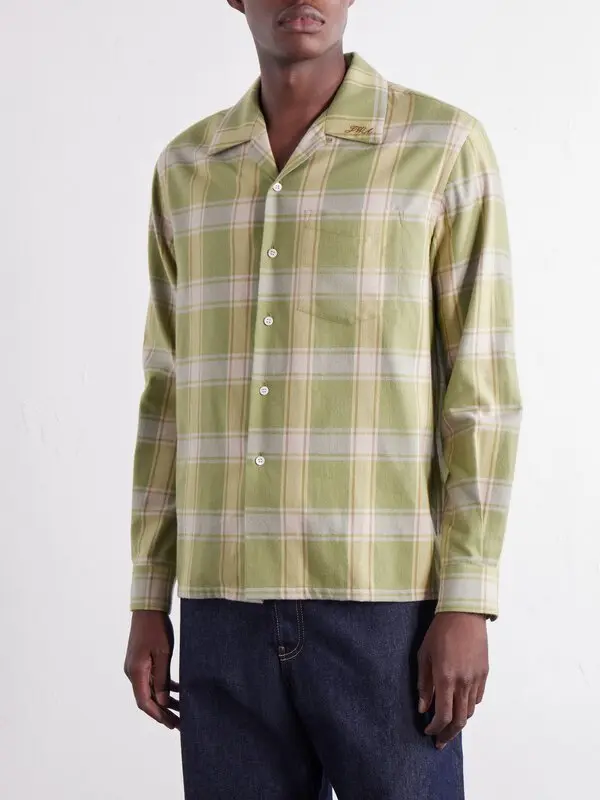 JW Anderson Reversible-collar Logo-embroidered Checked Cotton-twill Shirt