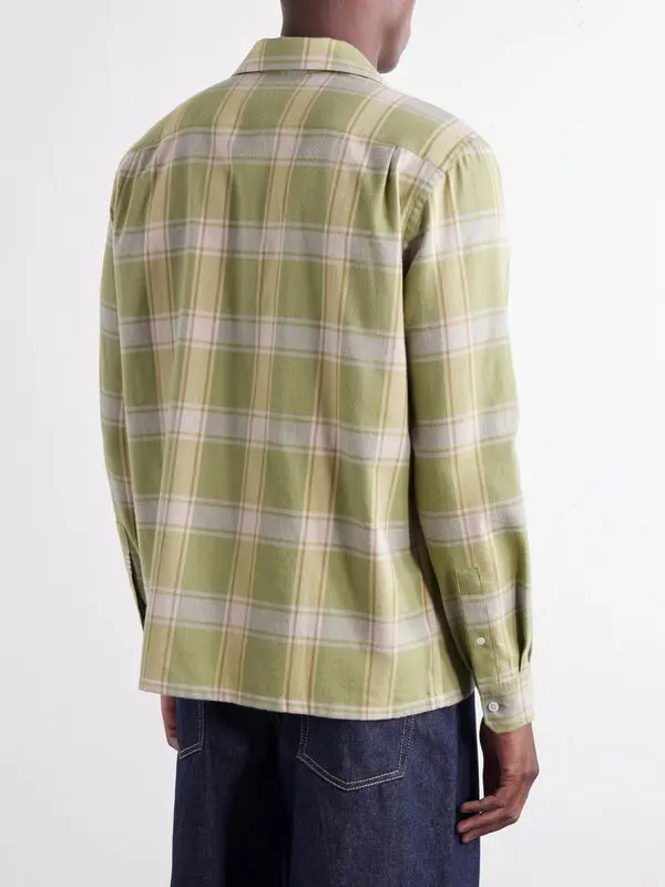 JW Anderson Reversible-collar Logo-embroidered Checked Cotton-twill Shirt