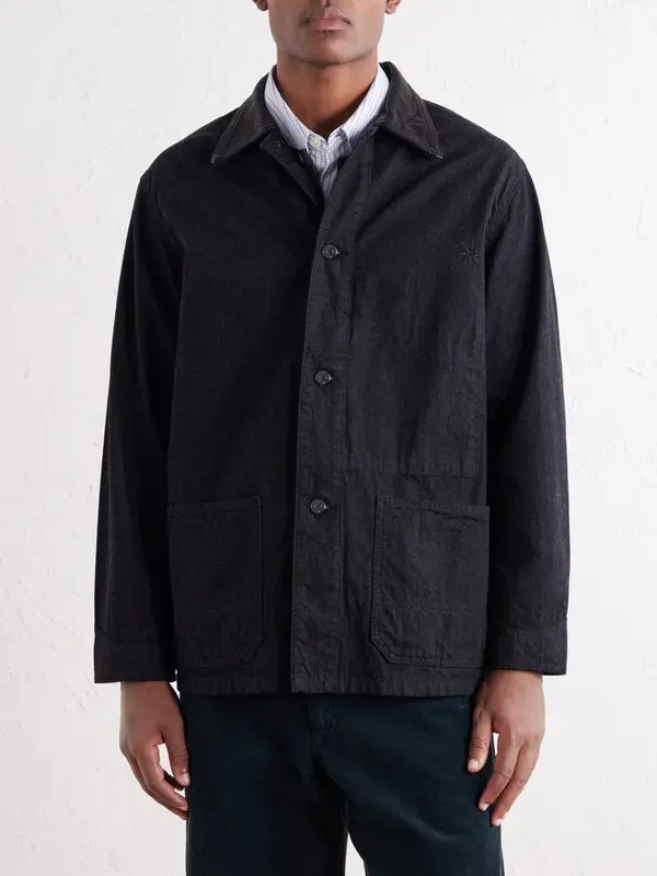 FULLCOUNT Leather-trimmed Denim Jacket