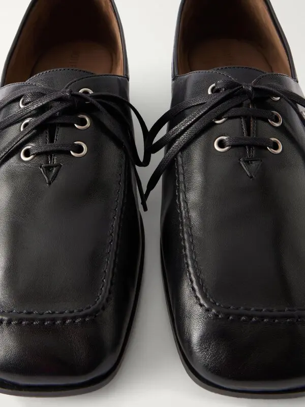 Bottega Veneta Gino Crinkle Leather Lace- Up Loafers