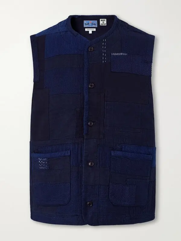 Blue Blue Japan Nenrin Patchwork Cotton-canvas Vest