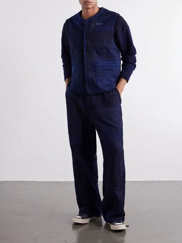 Blue Blue Japan Nenrin Patchwork Cotton-canvas Vest