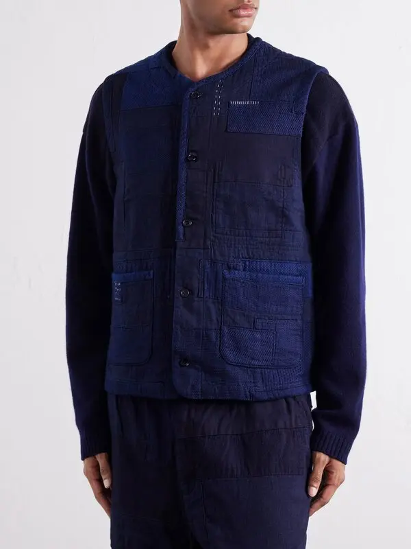 Blue Blue Japan Nenrin Patchwork Cotton-canvas Vest