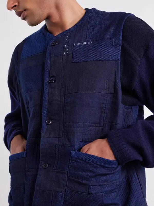 Blue Blue Japan Nenrin Patchwork Cotton-canvas Vest
