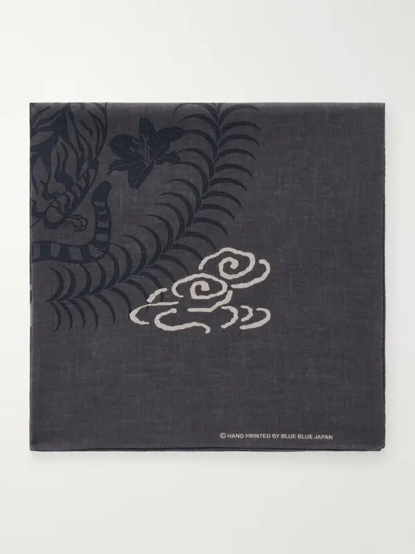 Blue Blue Japan Hana Ni Tora Printed Cotton Bandana - Black