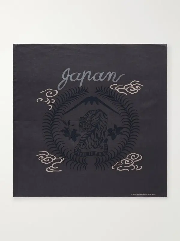 Blue Blue Japan Hana Ni Tora Printed Cotton Bandana - Black