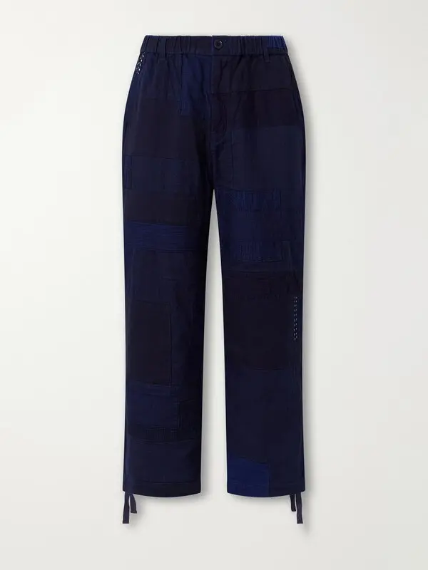 Blue Blue Japan Nenrin Wide-leg Drawstring Patchwork Cotton-sashiko Trousers