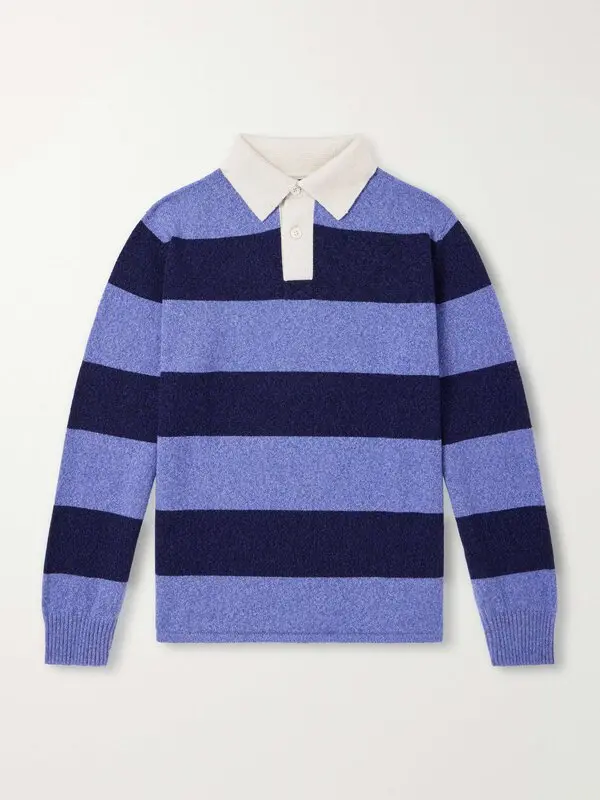BEGG & CO. Hooped Cashmere Rugby Sweater - Blue