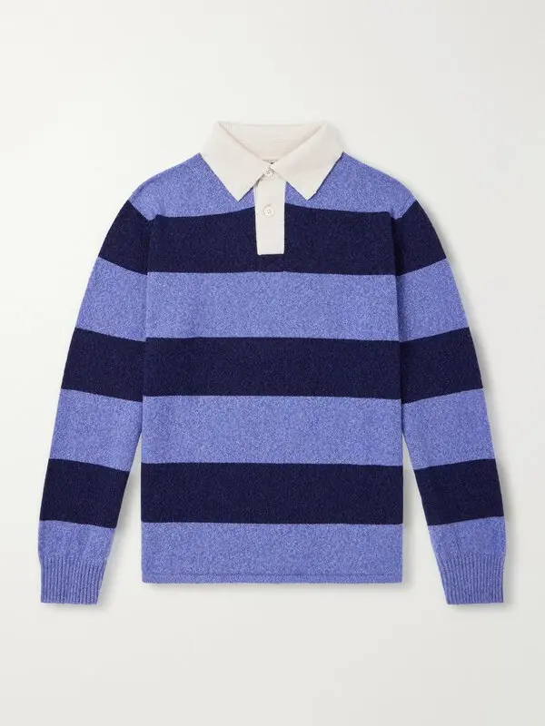BEGG & CO. Hooped Cashmere Rugby Sweater - Blue