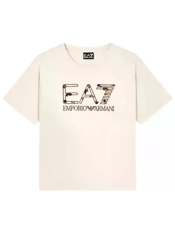 EA7 Logo-embroidered Cotton T-shirt - Neutrals