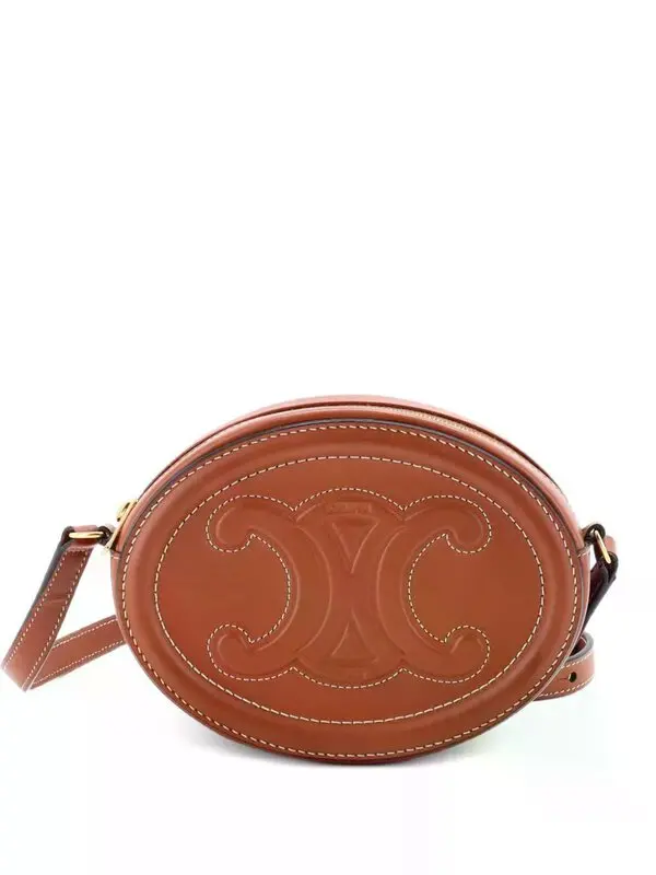 Celine Triomphe Oval Leather Mini Crossbody Bag - Brown