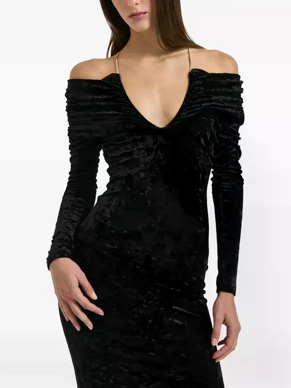 DANAME Meryl Crushed-velvet Off-shoulder Maxi Dress