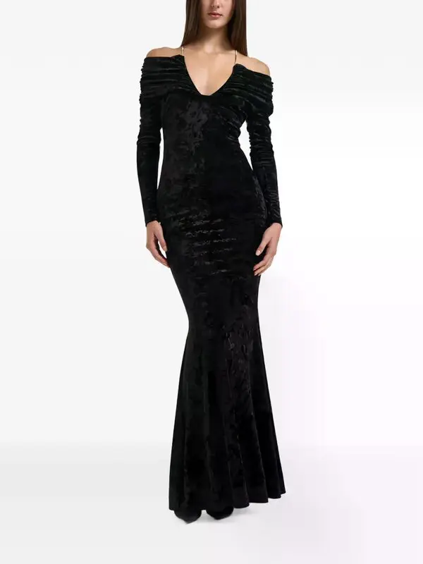 DANAME Meryl Crushed-velvet Off-shoulder Maxi Dress