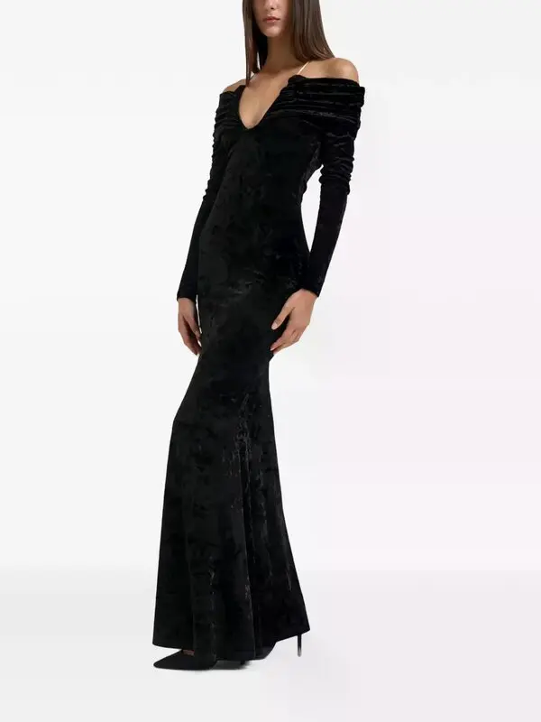 DANAME Meryl Crushed-velvet Off-shoulder Maxi Dress