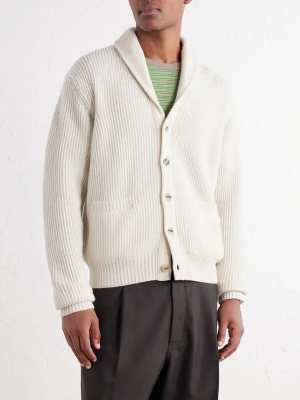 Altea Ribbed Virgin Wool Cardigan - Neutrals