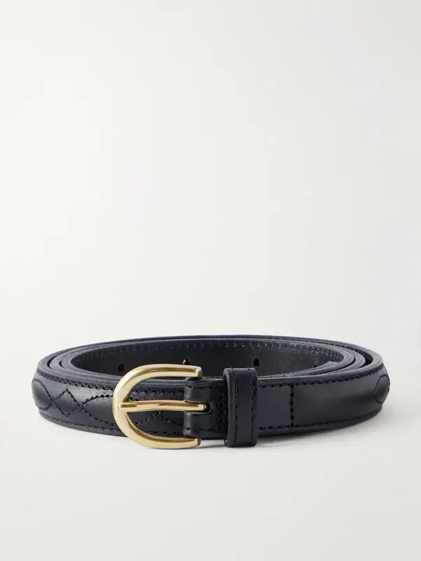 Blue Blue Japan Narrow 1.5cm Embroidered Leather Belt - Black