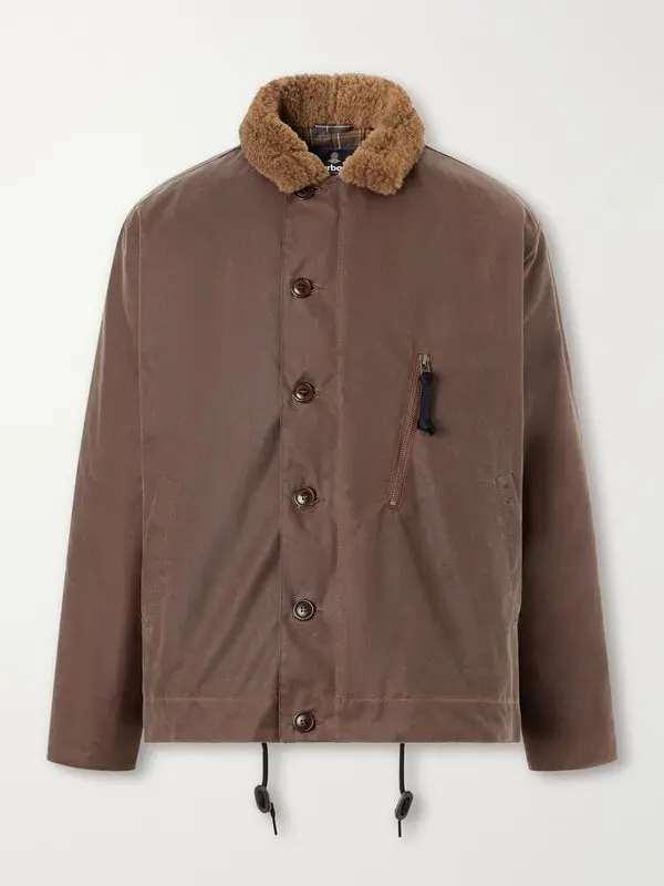 Barbour Macklow Plush-trimmed Waxed-cotton Jacket - Brown