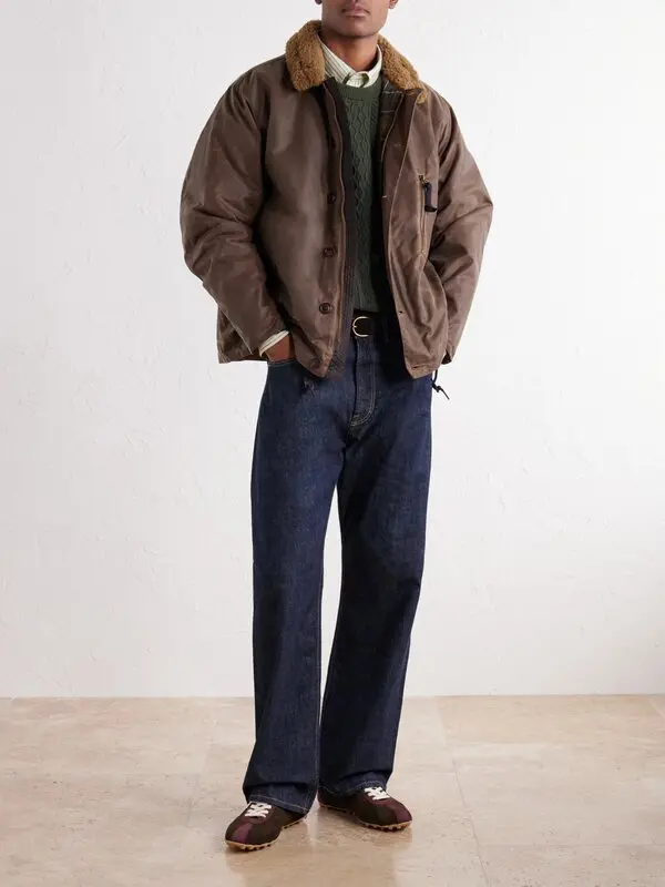 Barbour Macklow Plush-trimmed Waxed-cotton Jacket - Brown