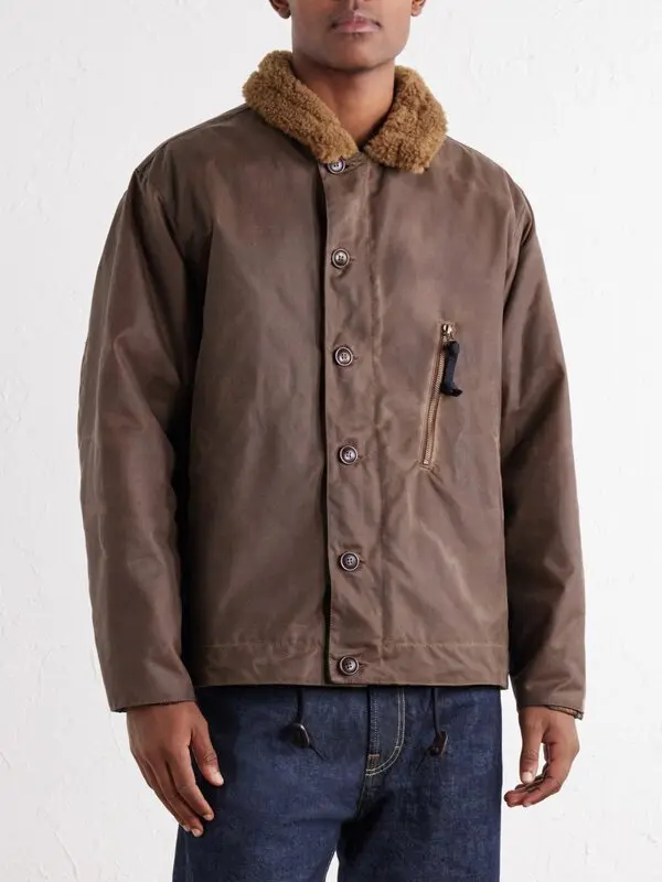 Barbour Macklow Plush-trimmed Waxed-cotton Jacket - Brown
