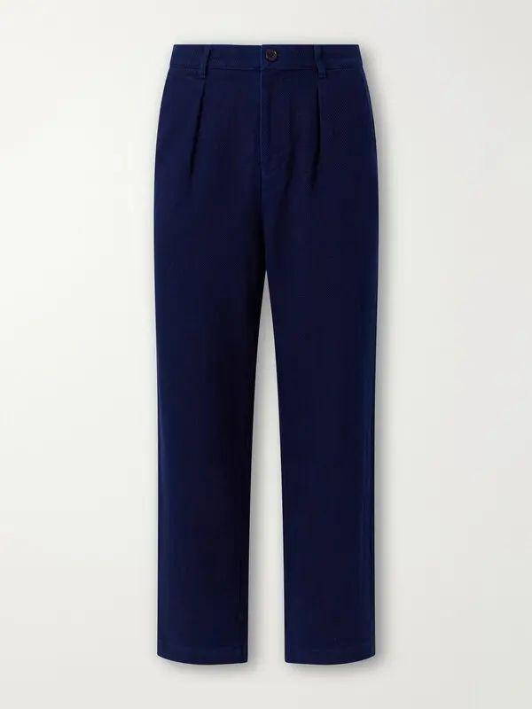 Blue Blue Japan Wide-leg Pleated Cotton-sashiko Trousers - Blue