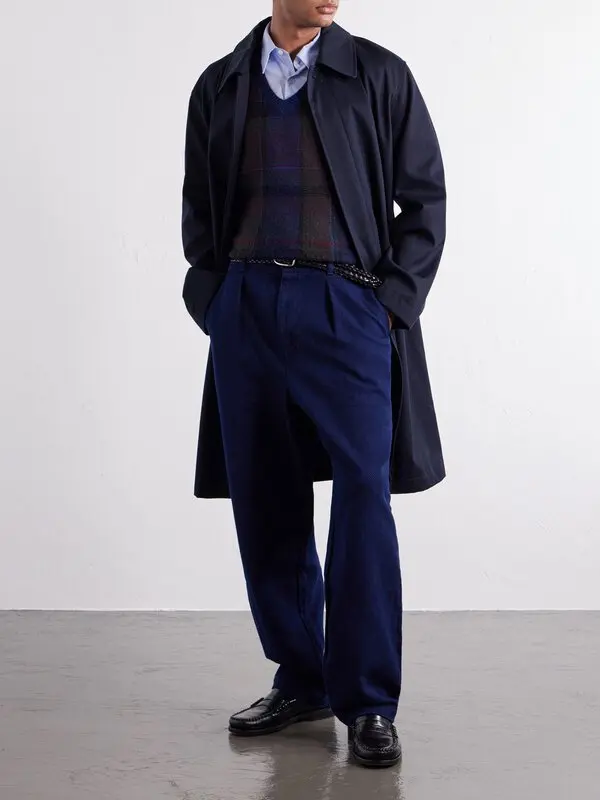 Blue Blue Japan Wide-leg Pleated Cotton-sashiko Trousers - Blue