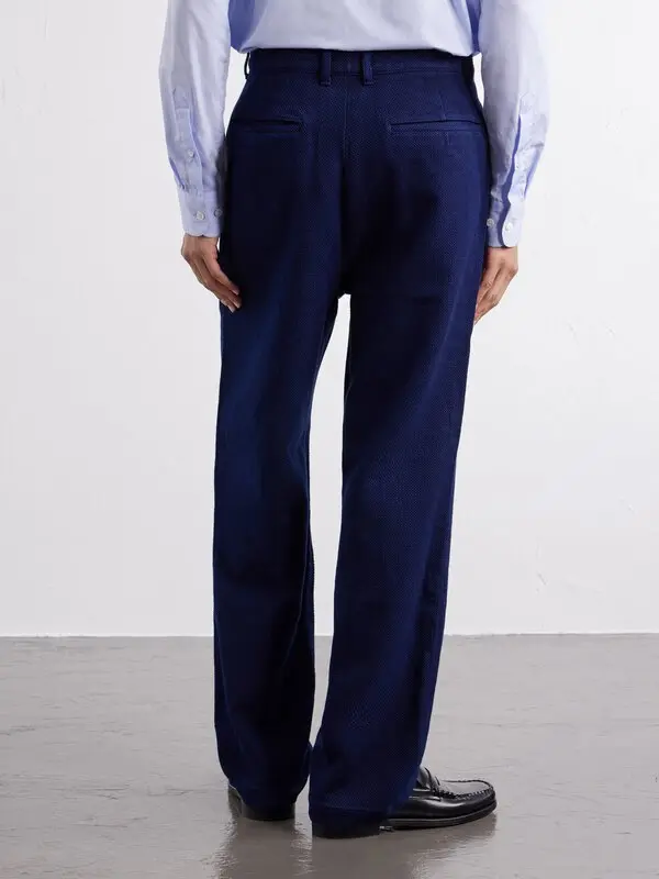 Blue Blue Japan Wide-leg Pleated Cotton-sashiko Trousers - Blue
