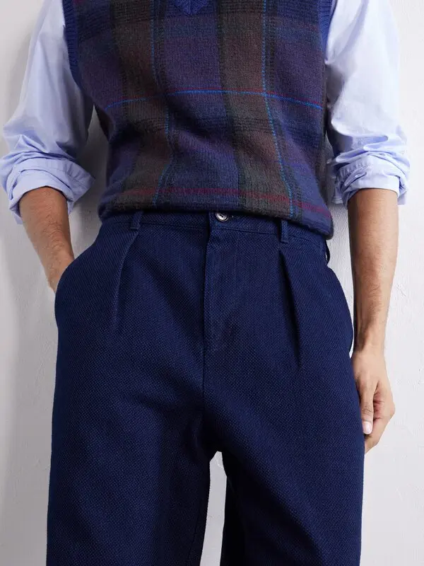 Blue Blue Japan Wide-leg Pleated Cotton-sashiko Trousers - Blue