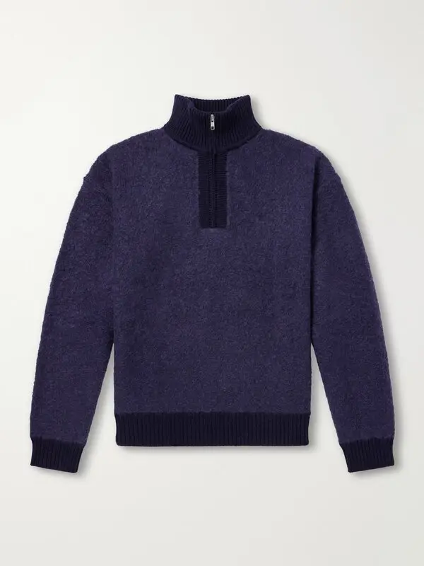 Aimé Leon Dore Wool-blend Felt Half-zip Sweater - Blue