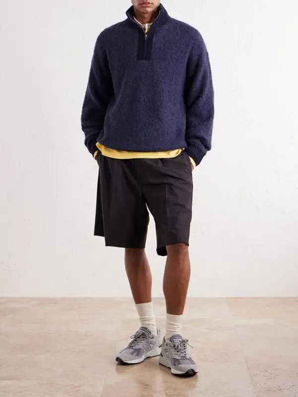 Aimé Leon Dore Wool-blend Felt Half-zip Sweater - Blue