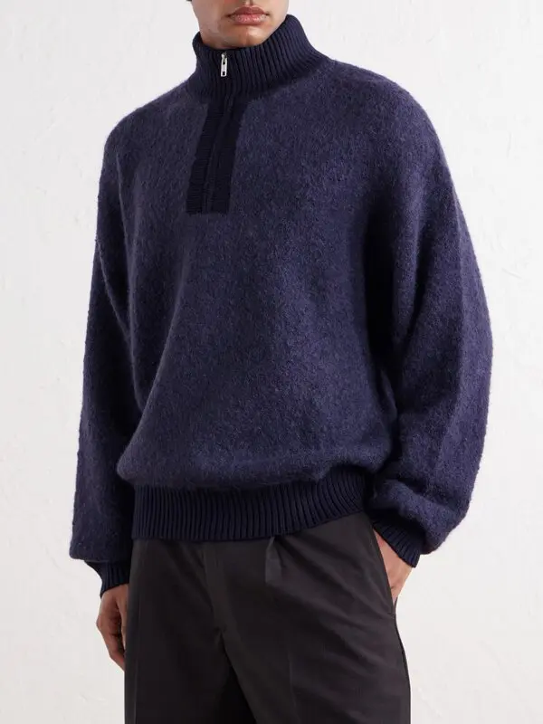 Aimé Leon Dore Wool-blend Felt Half-zip Sweater - Blue
