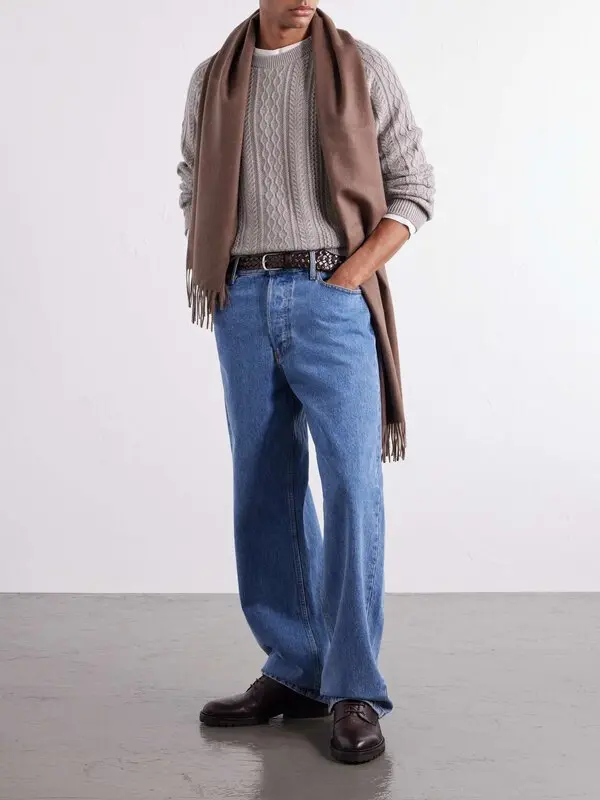 BEGG & CO. Arran Solid Fringed Brushed-cashmere Scarf