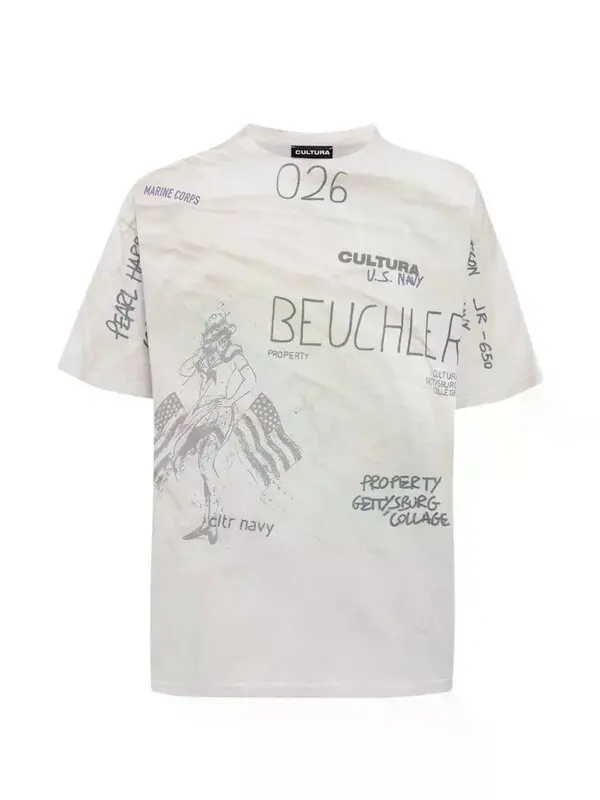 CULTURA Graphic-print Oversized T-shirt - Neutrals