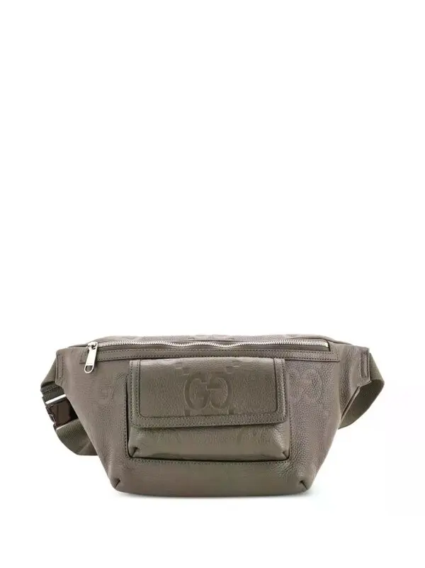 Gucci Front Pocket Jumbo Gg Embossed Leather Belt Bag - Green