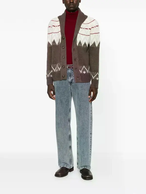 Eleventy Fair Isle Shawl-collar Cardigan