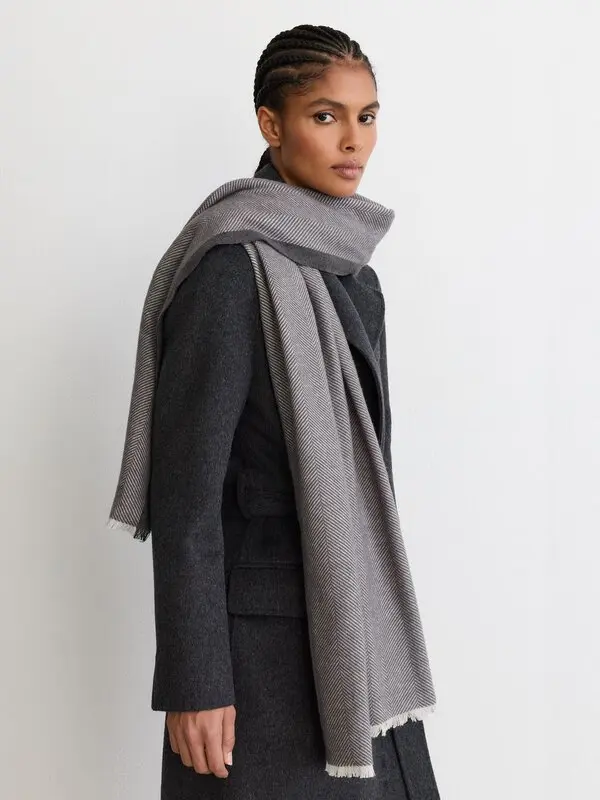 REISS Hallie Herringbone Scarf With Wool