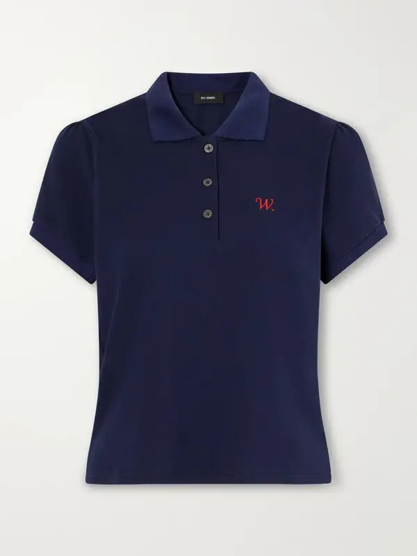 WILLY CHAVARRIA Chavela Logo-embroidered Cotton-piqué Polo Shirt - Blue