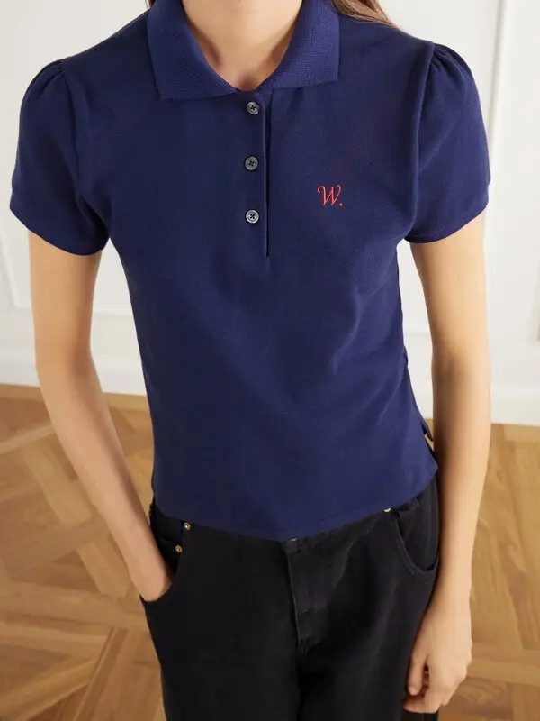 WILLY CHAVARRIA Chavela Logo-embroidered Cotton-piqué Polo Shirt - Blue