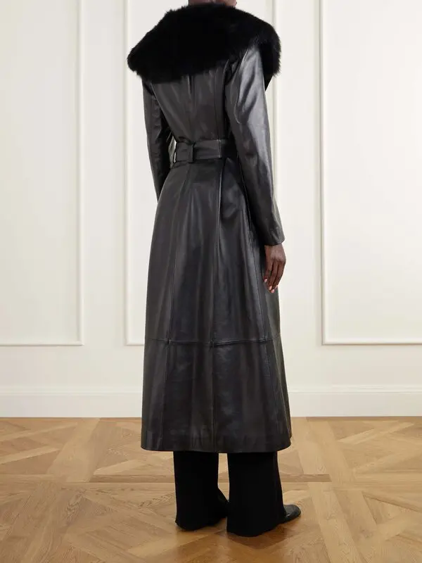 Tove Rosa Belted Paneled Shearling-trimmed Leather Wrap Coat