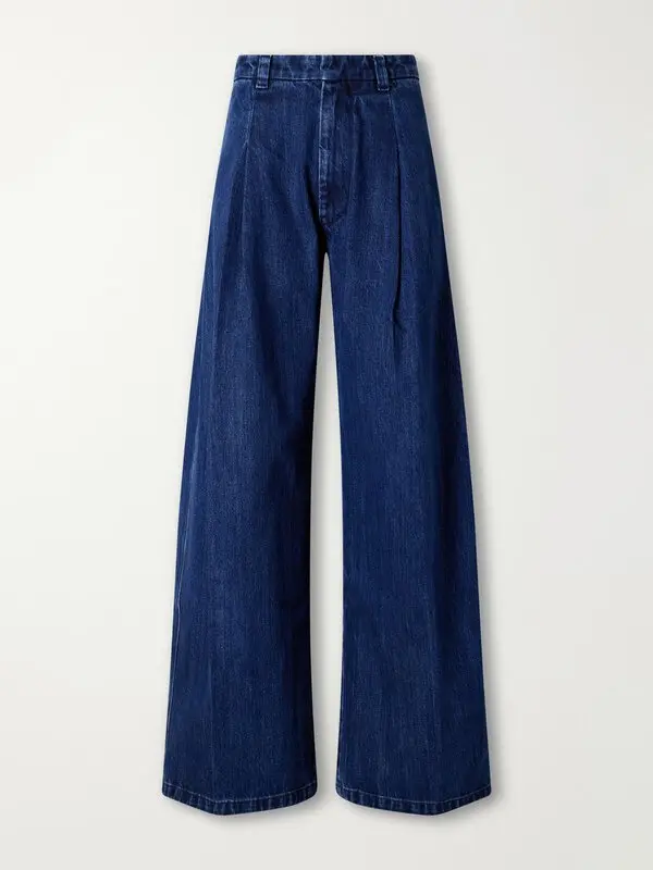 RÙADH The Crewe Pleated Recycled High-rise Wide-leg Jeans - Blue