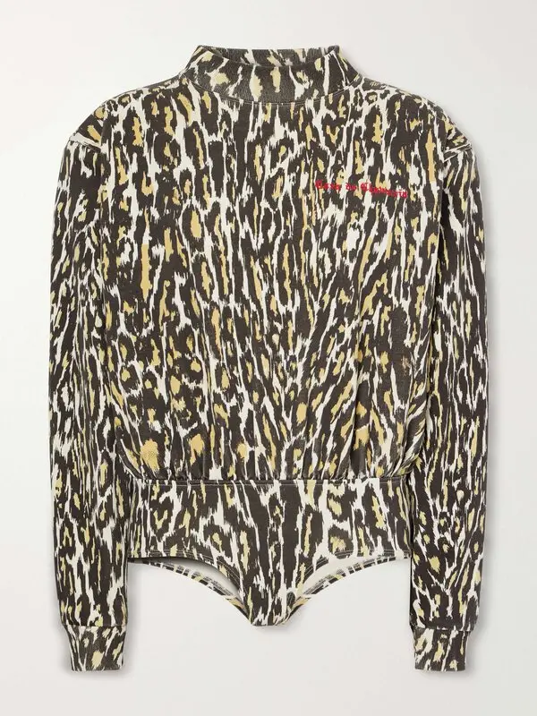 WILLY CHAVARRIA Cheetah Logo-embroidered Print Cotton-jersey Bodysuit