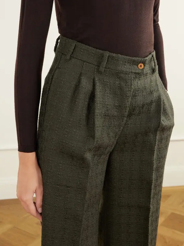 Giuliva Heritage The Jasmine Pleated Virgin Wool-blend Bouclé Wide-leg Pants