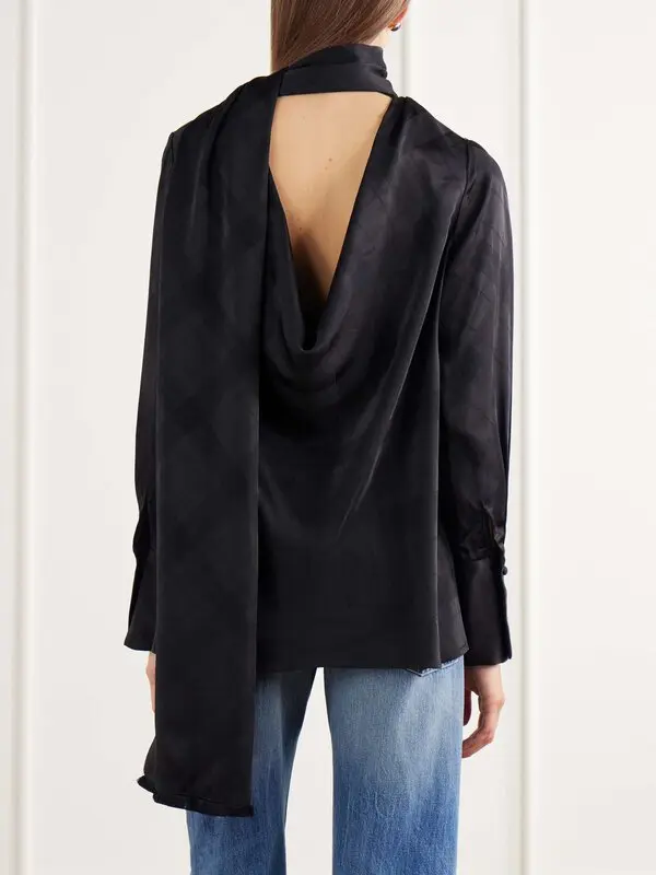 RÙADH The Luss Tie-detailed Checked Satin Blouse