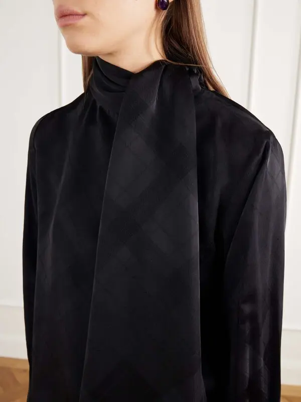 RÙADH The Luss Tie-detailed Checked Satin Blouse