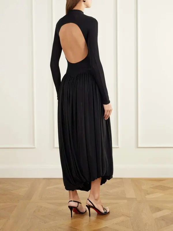 MAYGEL CORONEL Onix Open-back Mock-neck Jersey Midi Dress