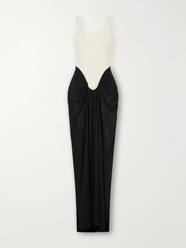 MAYGEL CORONEL Aria Ruched Two-tone Jersey Maxi Dress - Black