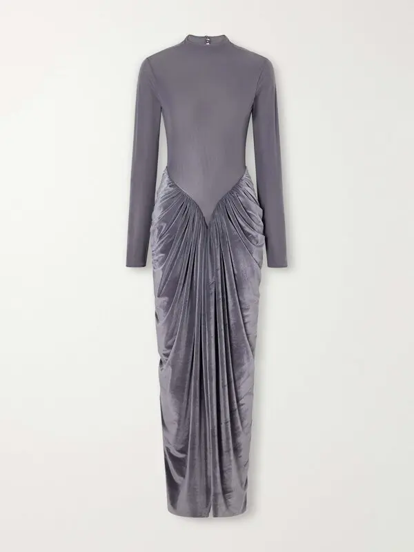 MAYGEL CORONEL Guernica Draped Mesh And Velvet Midi Dress
