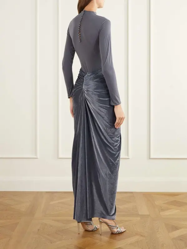 MAYGEL CORONEL Guernica Draped Mesh And Velvet Midi Dress